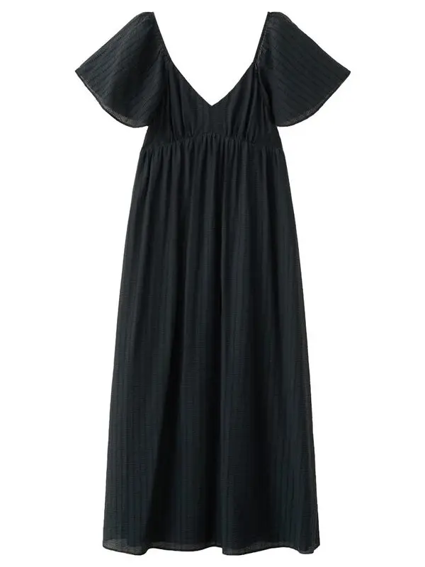 Mango Textured Gathered Empire Waist Maxi Dress - Black
