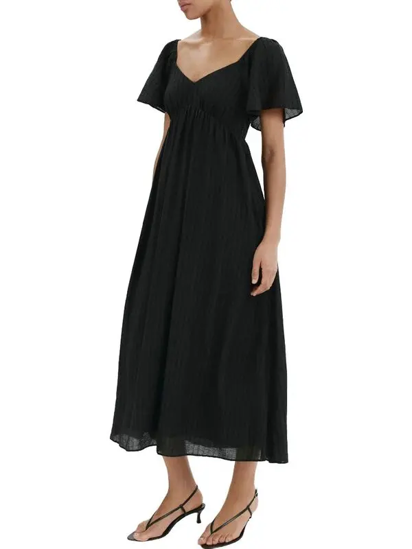 Mango Textured Gathered Empire Waist Maxi Dress - Black