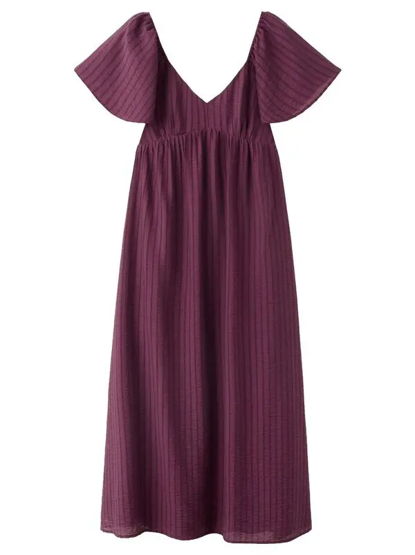 Mango Textured Gathered Empire Waist Maxi Dress - Maroon