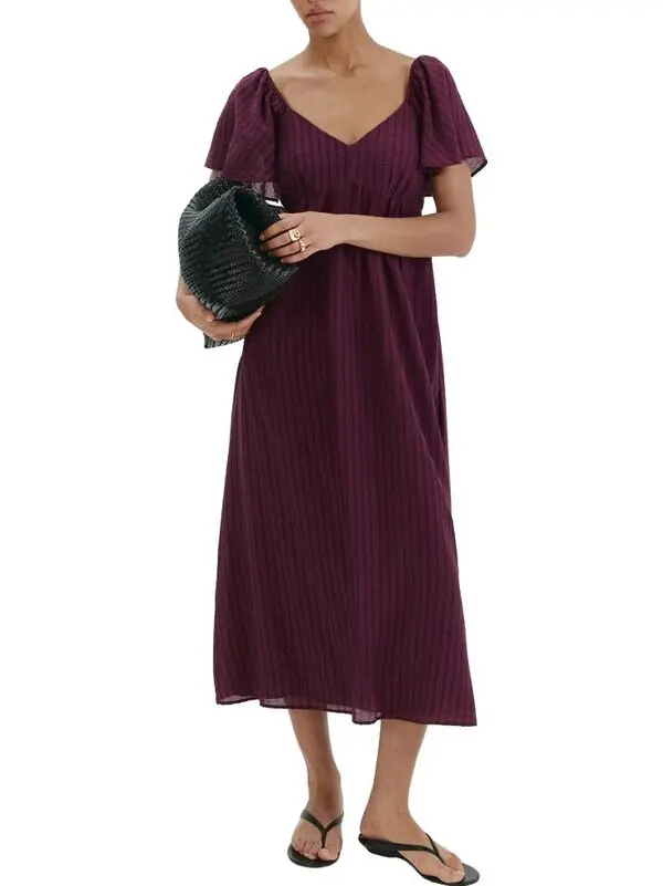 Mango Textured Gathered Empire Waist Maxi Dress - Maroon