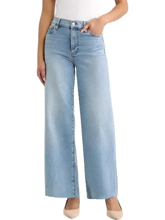 FRAME Le Slim Palazzo High Waist Wide Leg Jeans - Dovetail Raw Fray