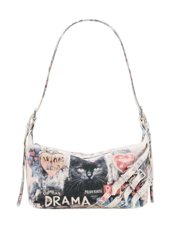 Desigual Mixed Print Denim Shoulder Bag - Ivory Multi