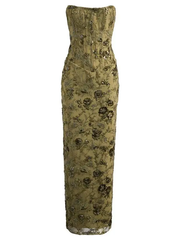 House Of Cb Anisa Hand-beaded Gown - Fir Green
