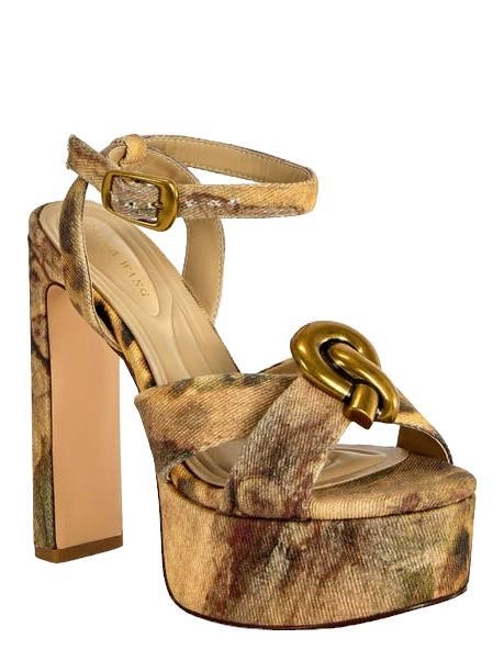 AZALEA WANG Uma Block Heel Sandals - Tan Multi