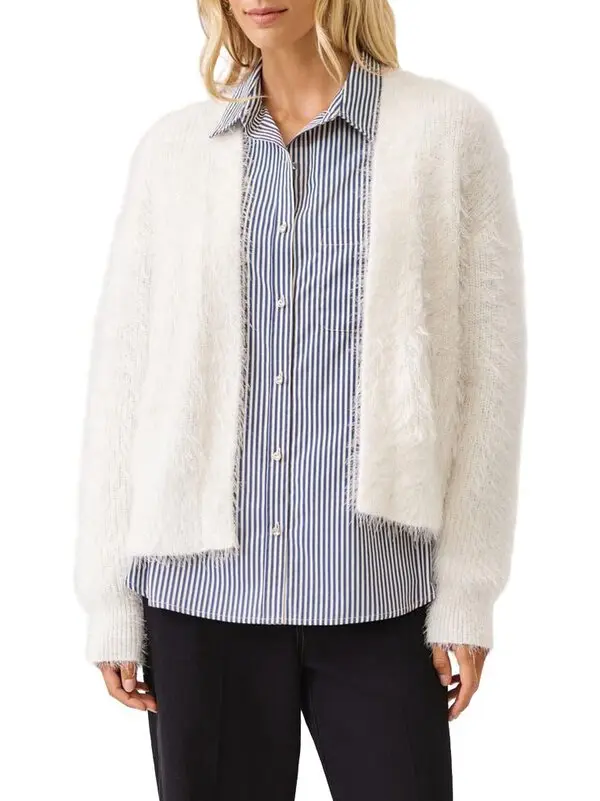 Karen Kane Open Front Fuzzy Knit Cardigan - Cream