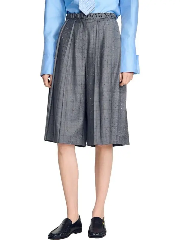 Sandro Pleated Check Wool Shorts - Dark Grey