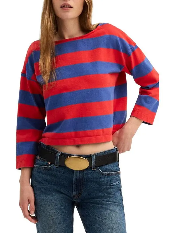 Madewell Rugby Stripe Boat Neck Long Sleeve Cotton T-shirt - Bold Even Stripe
