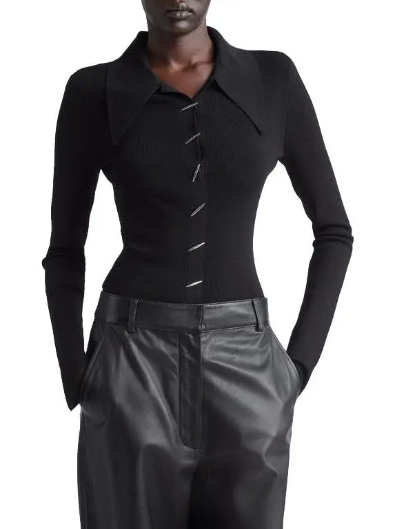 GRACE LING Angular Ribbed Cardigan - Black