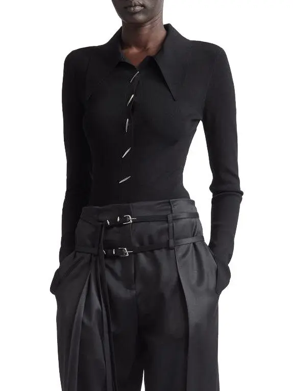 GRACE LING Angular Ribbed Cardigan - Black