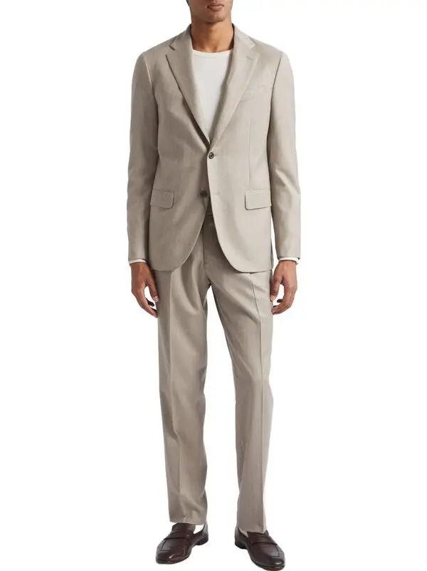 Boglioli Herringbone Stretch Virgin Wool Suit - Beige