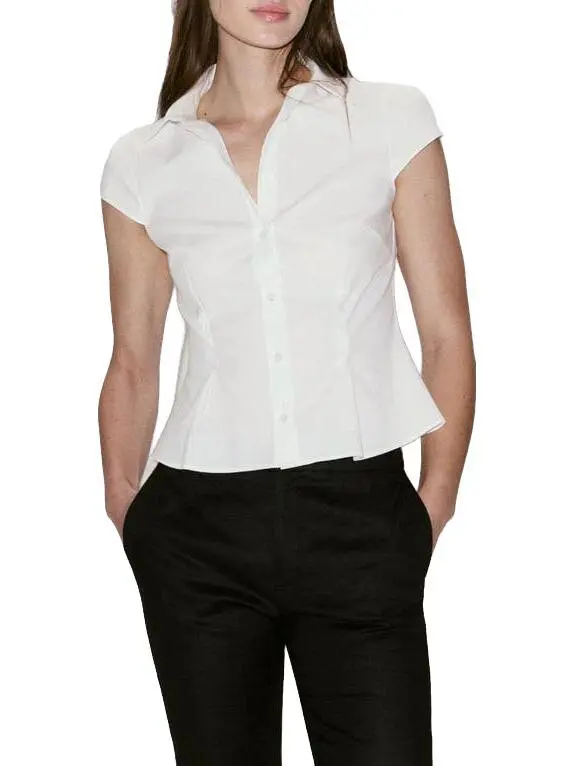 Mango Fitted Short Sleeve Shirt With Spread Collar - Off White