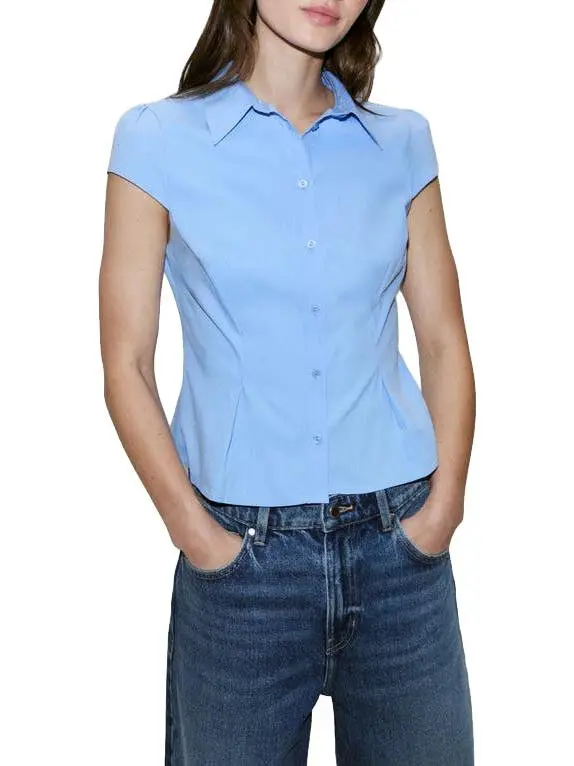 Mango Fitted Short Sleeve Shirt With Spread Collar - Sky Blue