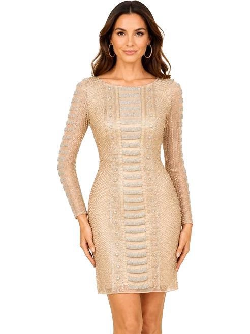 LARA NEW YORK Beaded Faux-wrap V-neck Bridal Gown - Champagne