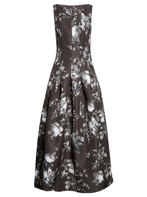 Oscar De La Renta Sleeveless Peony Print Gown - White/carbon