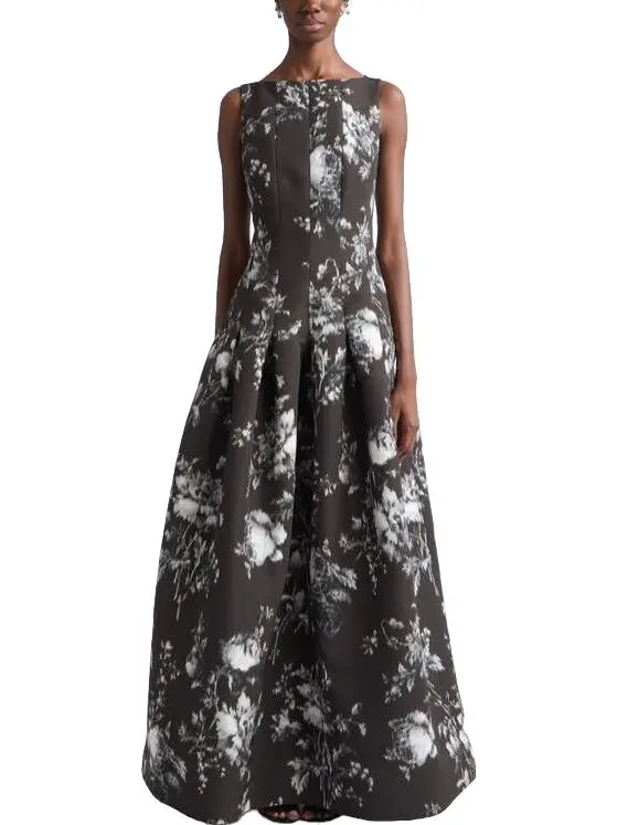 Oscar De La Renta Sleeveless Peony Print Gown - White/carbon