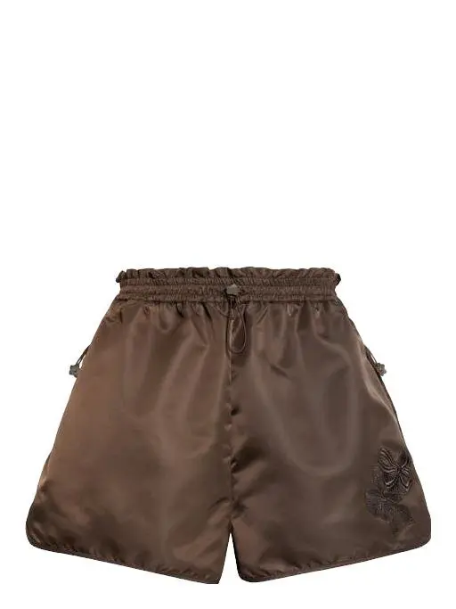 Cecilie Bahnsen Colette Nylon Shorts With Embroidered Bow Detail - Brown