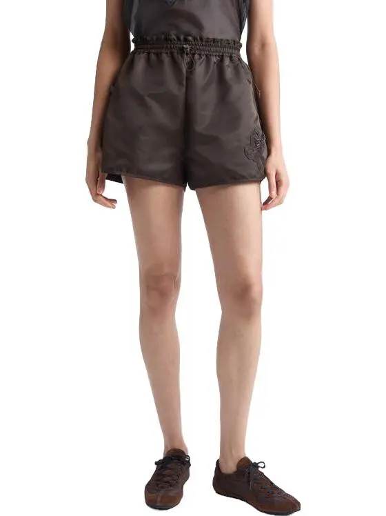 Cecilie Bahnsen Colette Nylon Shorts With Embroidered Bow Detail - Brown