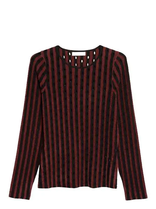 ZANKOV Striped Perforated Crewneck Sweater - Raisin Multi