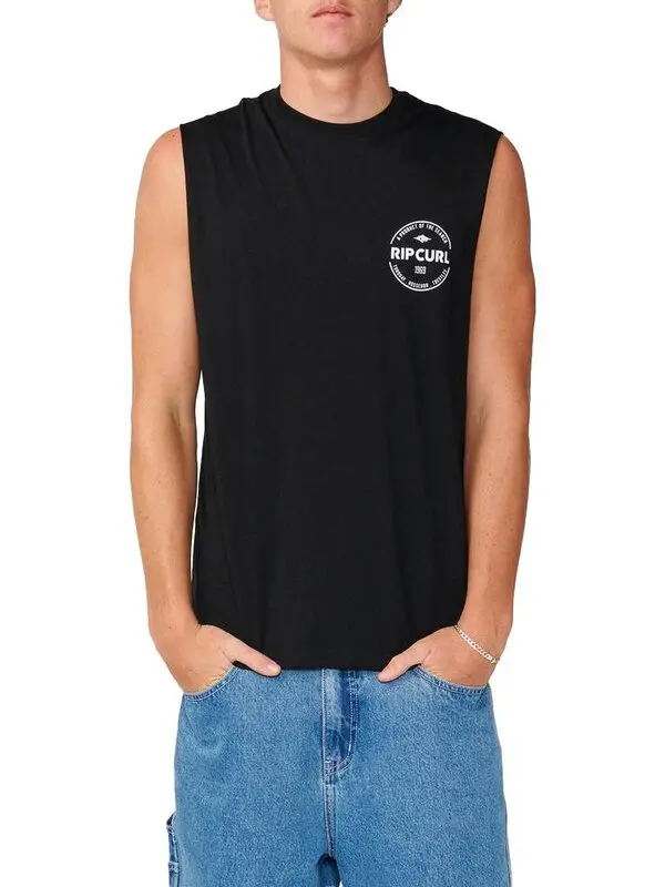 Rip Curl Staple Cotton Graphic Muscle T-shirt - Black