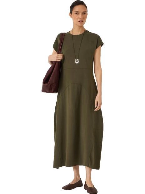 HUSH Barrel Cotton Jersey Midi Dress - Khaki