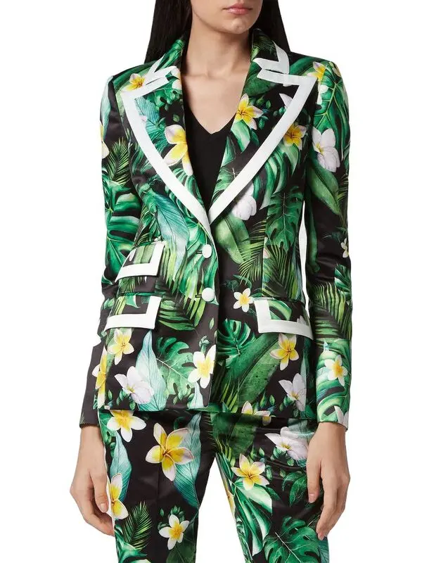 Philipp Plein Hawaii Floral Print Duchess Satin Blazer - Green