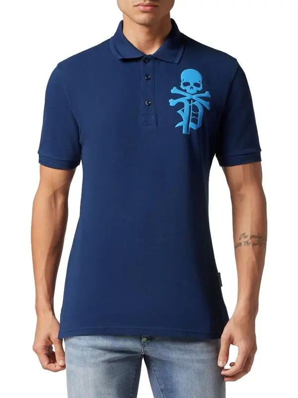 Philipp Plein Slim Fit Polo Shirt Skull&amp;bones - Darkblue