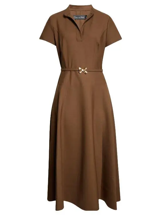 Oscar De La Renta Belted Midi Polo Dress - Cigar