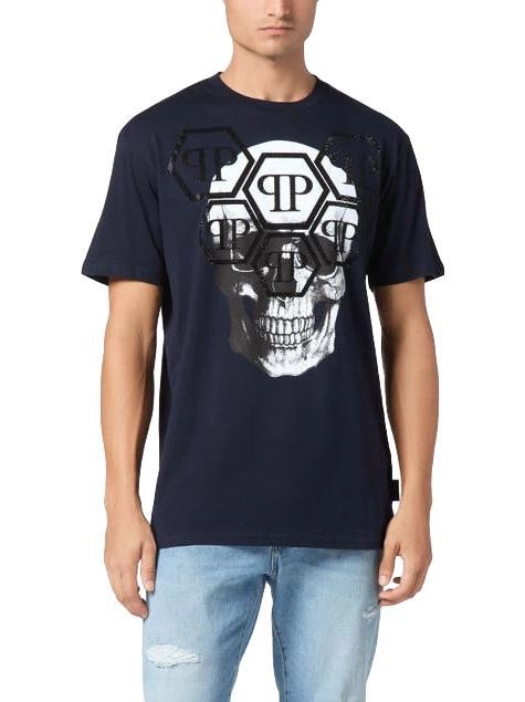 Philipp Plein T-shirt Round Neck Ss Stones Skull - Darkblue