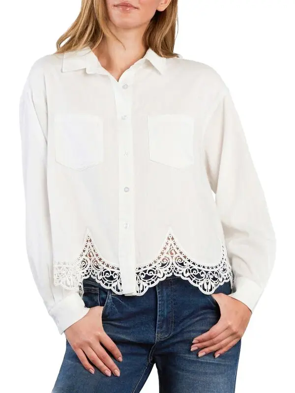 WASH LAB DENIM Lace Boxy Shirt - Bright White