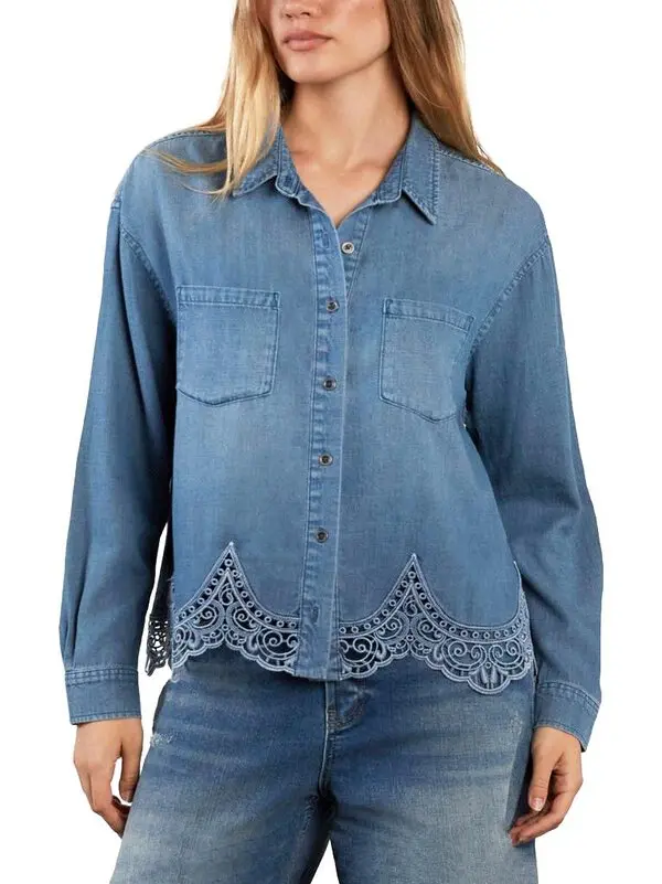 WASH LAB DENIM Lace Boxy Shirt - Denim