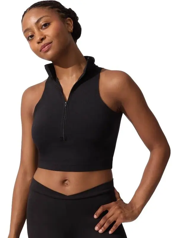 CAPEZIO Sleeveless Mock Neck Zip-up Cropped Top - Black