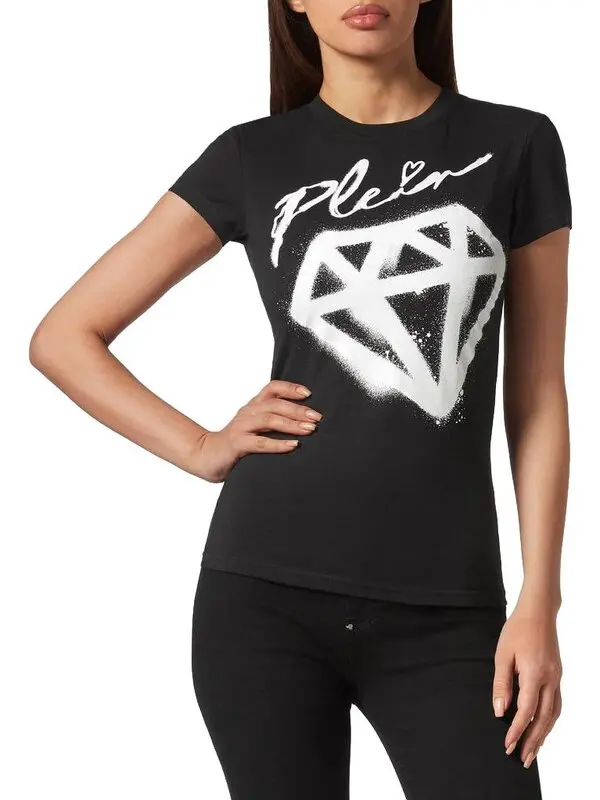 Philipp Plein Cotton Jersey T-shirt With Spray Print - Black
