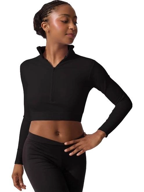 CAPEZIO Turtleneck Long Sleeve Crop Top - Black