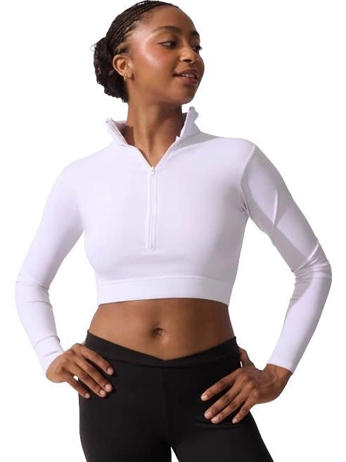 CAPEZIO Turtleneck Long Sleeve Crop Top - White
