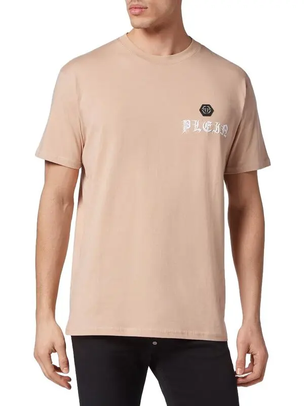 Philipp Plein T-shirt Round Neck Ss Gothic Plein - Beige