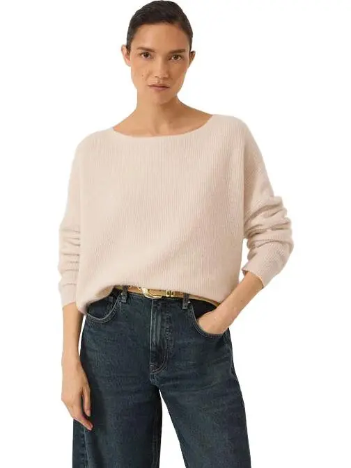 HUSH Bryony Slash Neck Ribbed Jumper - Oatmeal