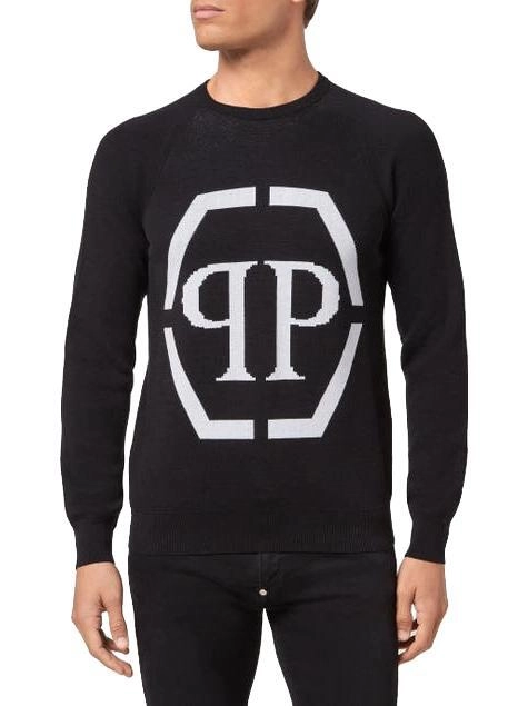 Philipp Plein Round Neck Pullover With Graphic Logo - Black