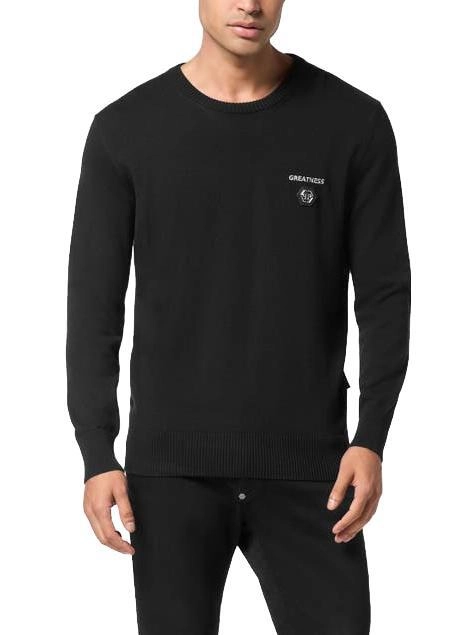 Philipp Plein Embroidered Wool Crewneck Pullover - Black