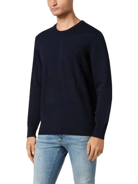 Philipp Plein Knitted Pullover With Skull & Bones Jacquard - Darkblue