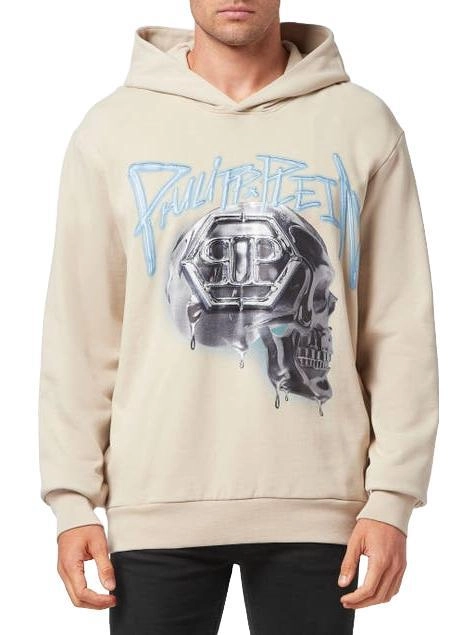 Philipp Plein Hooded Sweatshirt With Skull Graphic - Beige