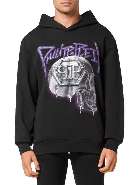 Philipp Plein Hooded Sweatshirt With Skull Graphic - Black