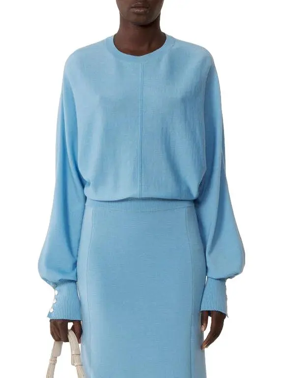 LANVIN Buttoned Merino Wool Midi Skirt - Periwinkle