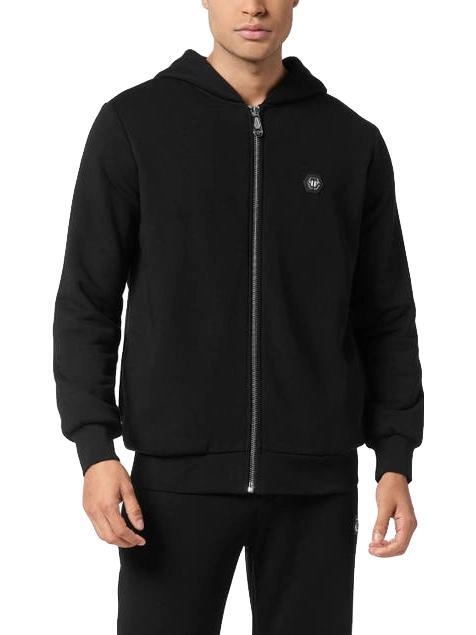 Philipp Plein Fleece Zip Hoodie With Skull And Rhinestones - Black