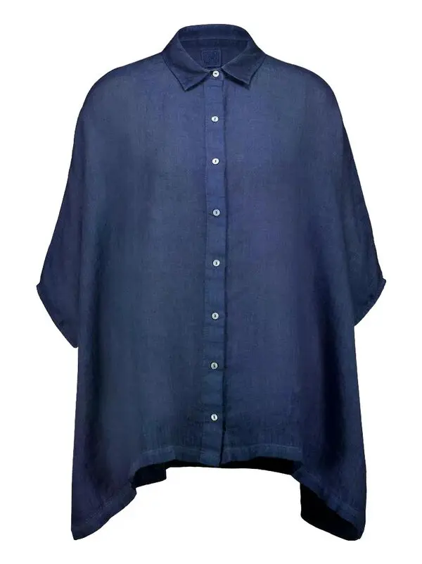 120% Lino Linen Short-sleeve Shirt - Blue