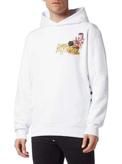 Philipp Plein Hawaii Print Cotton Fleece Hoodie - White