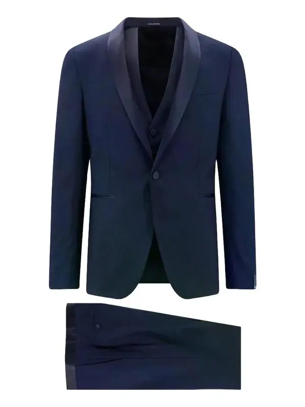 Tagliatore Satin-trim Three-piece Suit - Blue