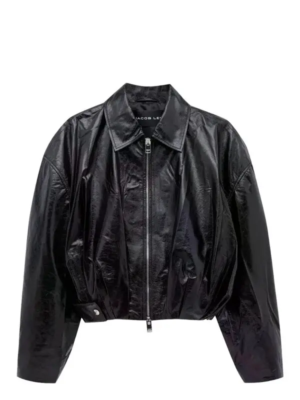 JACOB LEE Leather Bomber Jacket - Black