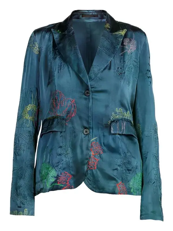 Avant Toi Single-breasted Blazer With Floral Embroidery - Blue