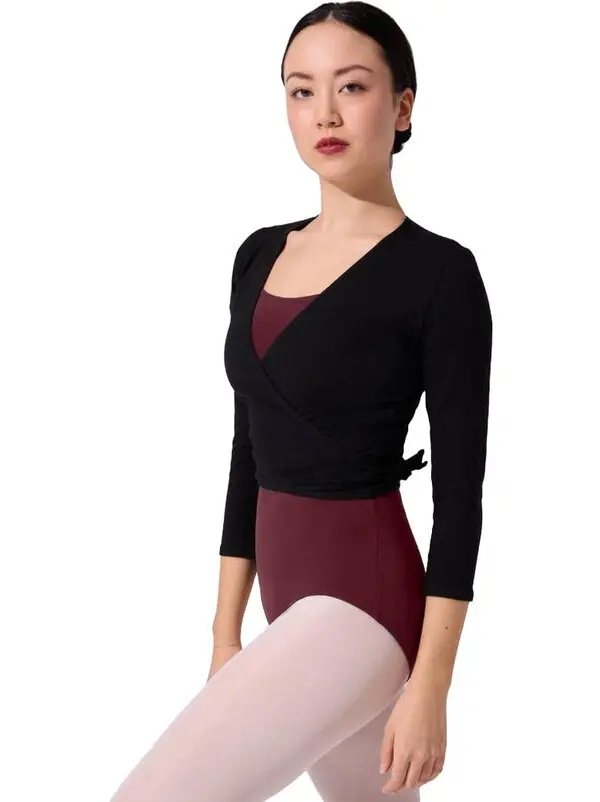 CAPEZIO Wrap Top With V-neck And 3/4 Sleeves - Black