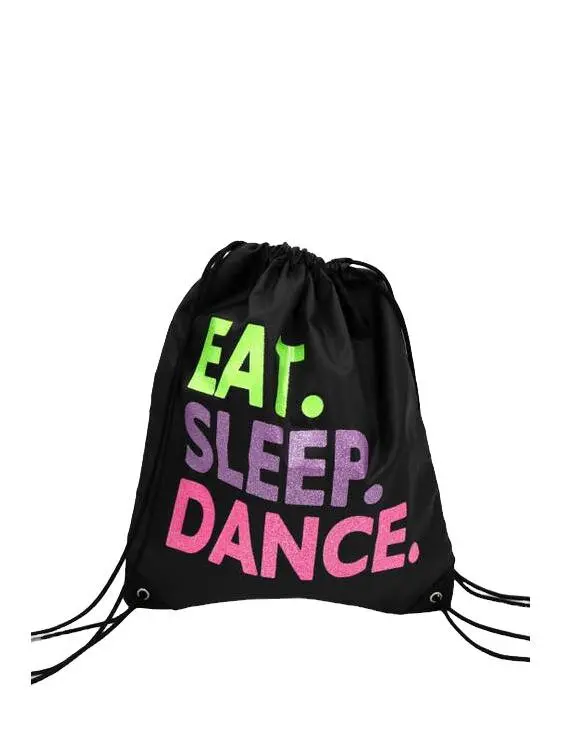 CAPEZIO Drawstring Backpack With Neon Sparkle Lettering - Black